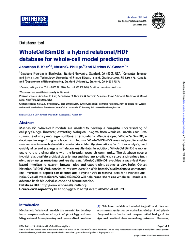 Pdf Wholecellsimdb A Hybrid Relationalhdf Database For Whole Cell