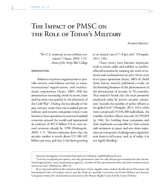 (PDF) The Impact of PMSC on the Role of Today's Military