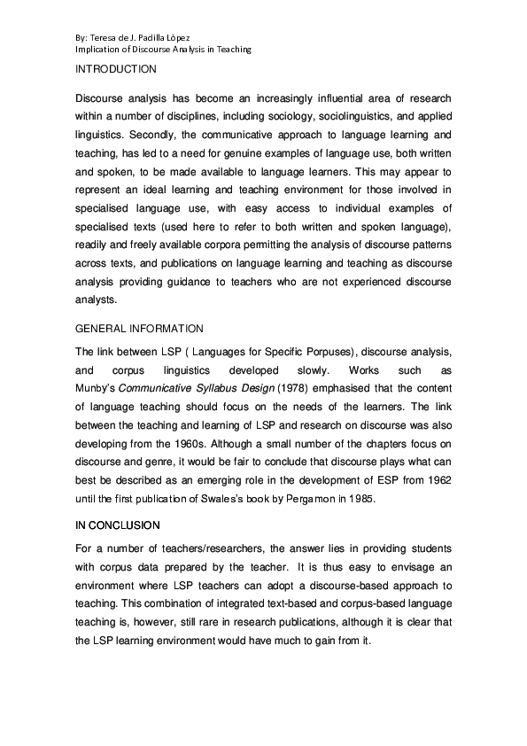 Doc Implication Of Discourse Analysis In Teaching