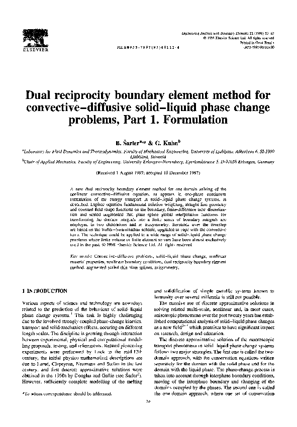 Dual reciprocity boundary element method for convective-diffusive solid-liquid phase change ...