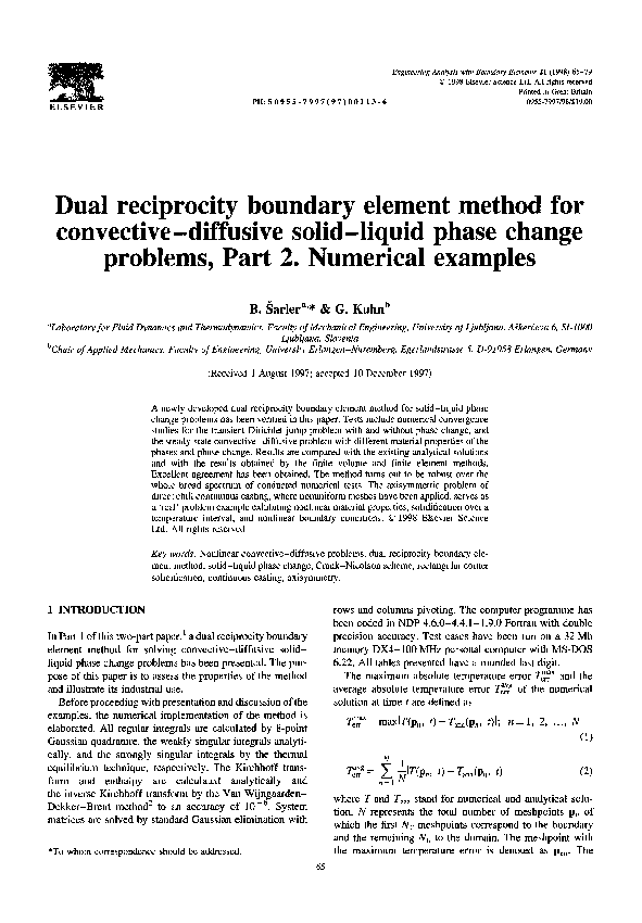 Dual Reciprocity Boundary Element Method For Convective Diffusive Solid