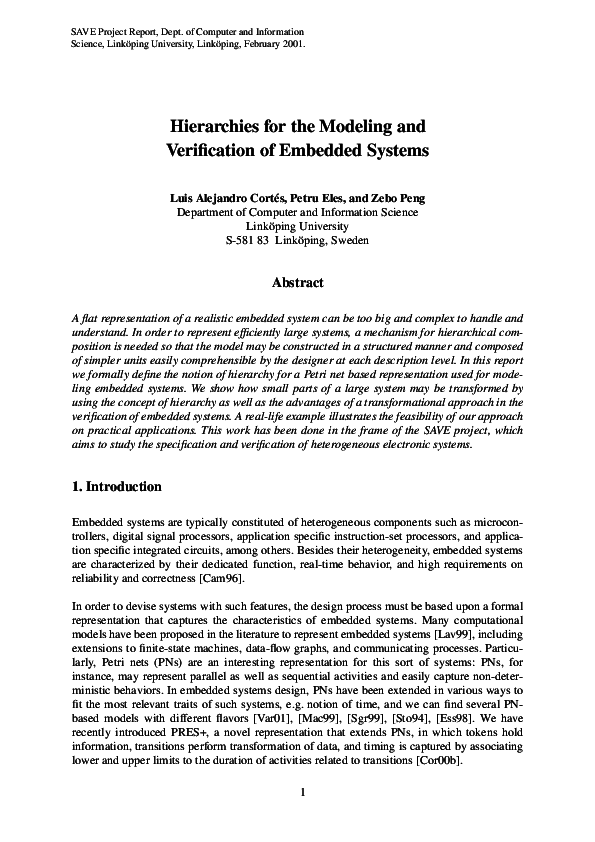 Pdf Hierarchical Modeling And Verification Of Embedded Systems