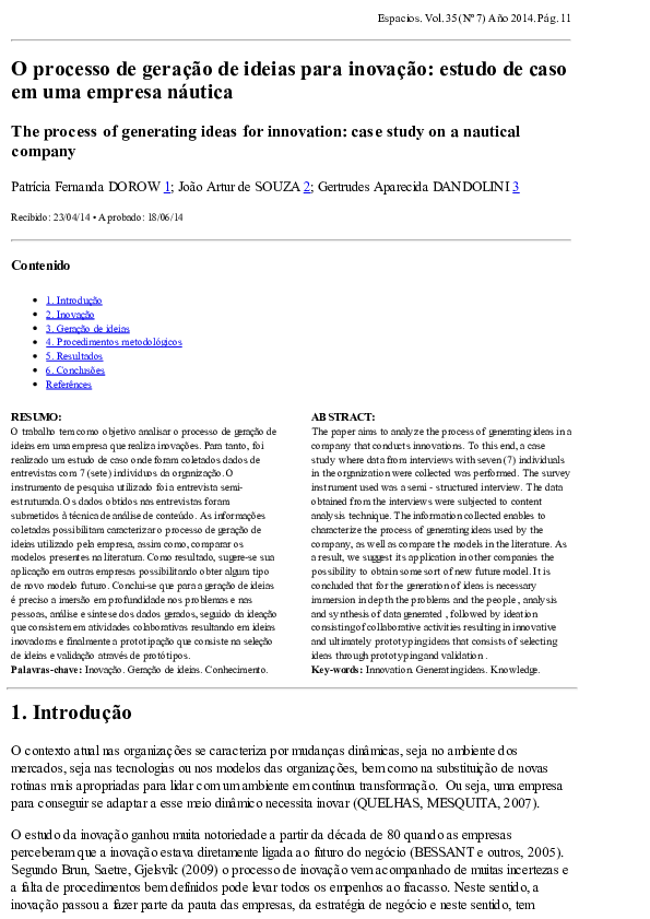 (PDF) The process of generating ideas for innovation: case study on a ...