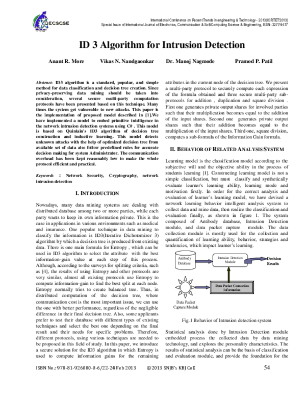 (PDF) ID3 algorithm for intrusion detection