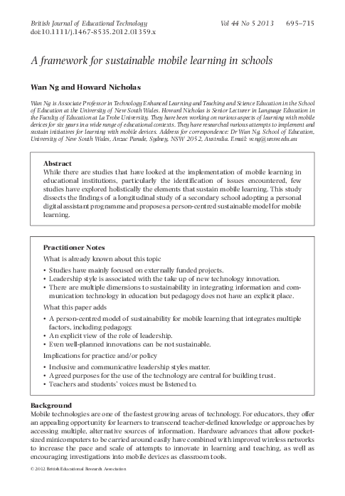 (PDF) A framework for sustainable mobile learning in schools