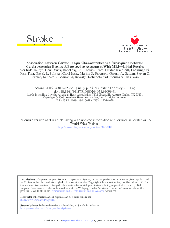 (PDF) Association Between Carotid Plaque Characteristics and Subsequent ... (PDF) Association Between Carotid Plaque Characteristics and Subsequent ...