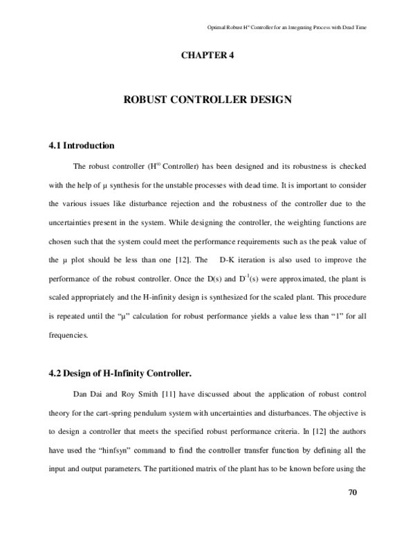 Pdf Optimal Robust H ∞ Controller For An Integrating Process With Dead Time Robust Controller
