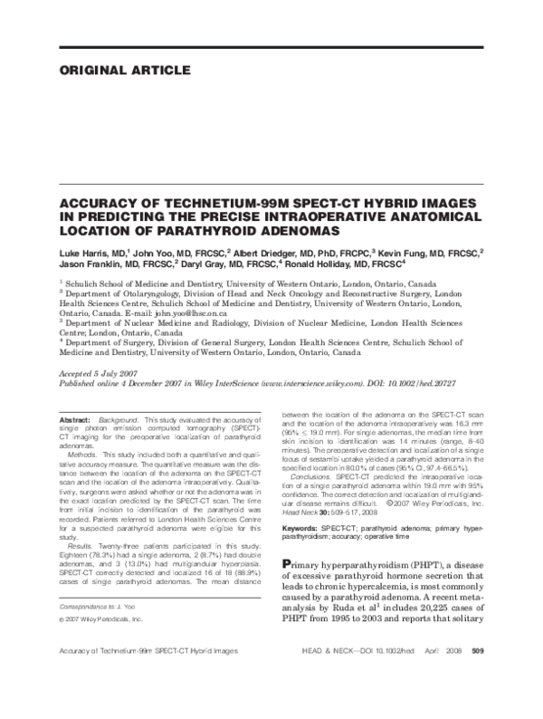 Pdf Accuracy Of Technetium 99m Spect Ct Hybrid Images In Predicting The Precise Intraoperative