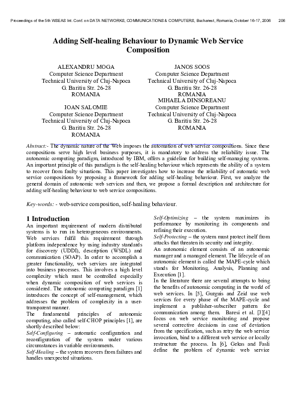 (PDF) Adding Self-healing Behaviour to Dynamic Web Service Composition