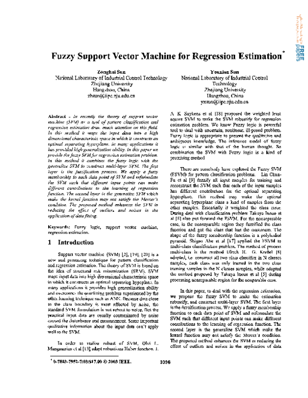 (PDF) Fuzzy Support Vector Machine for Regression Estimation