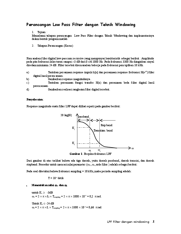 (DOC) Perancangan Low Pass Filter dengan Teknik Windowing