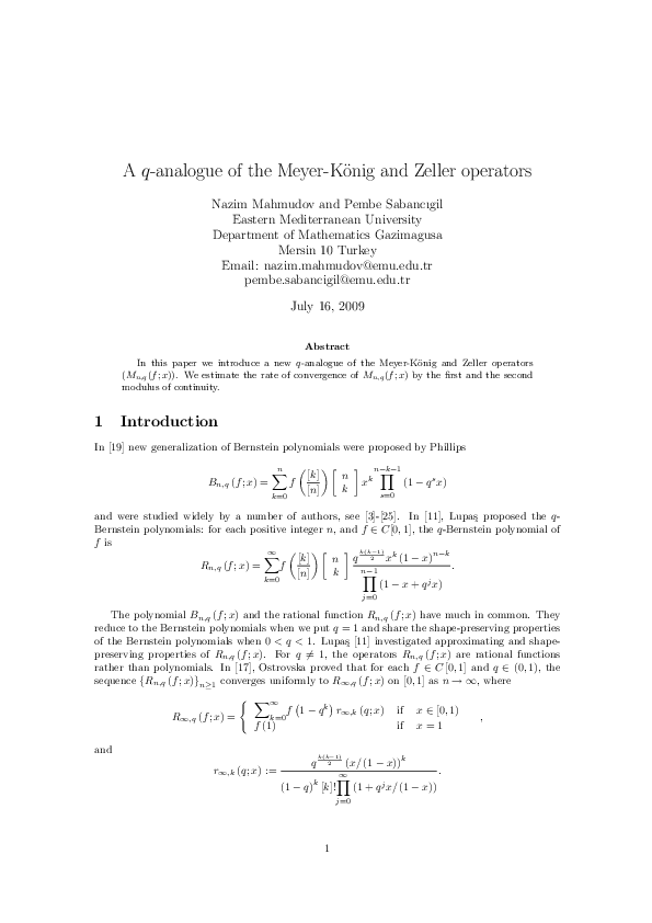 Pdf A Q Analogue Of The Meyer KÄonig And Zeller Operators