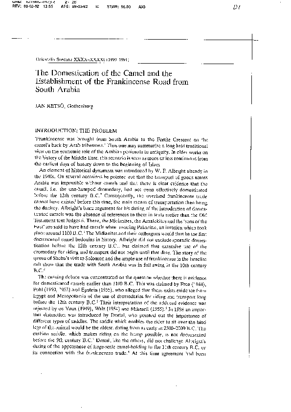 (PDF) The Domestication of the Camel and the Establishment of the ...
