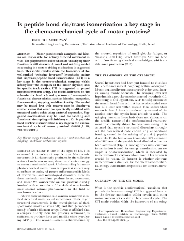(PDF) Is peptide bond cis/trans isomerization a key stage in the chemo ...