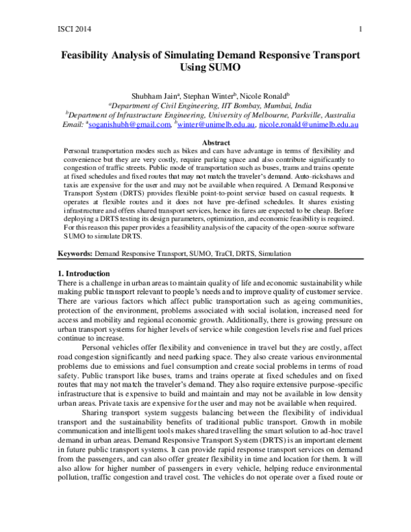 (PDF) Feasibility Analysis of Simulating Demand Responsive Transport Using SUMO