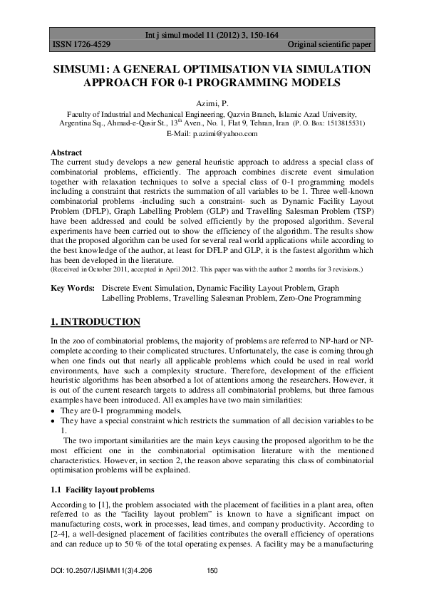 (PDF) SimSum1: A General Optimization Via Simulation Approach for 0-1 Programming Models