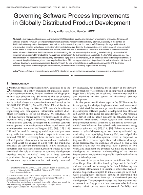 (PDF) Governing Software Process Improvements in Globally Distributed Product Development