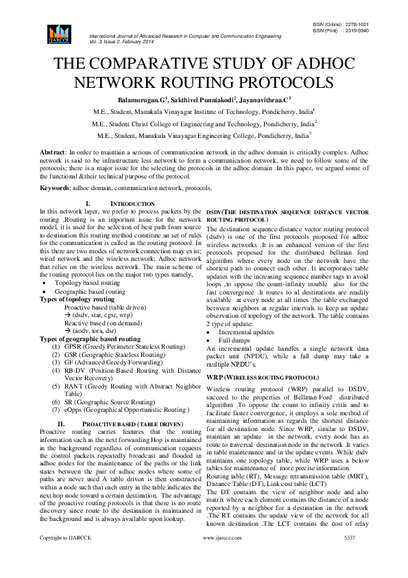 (PDF) THE COMPARATIVE STUDY OF ADHOC NETWORK ROUTING PROTOCOLS