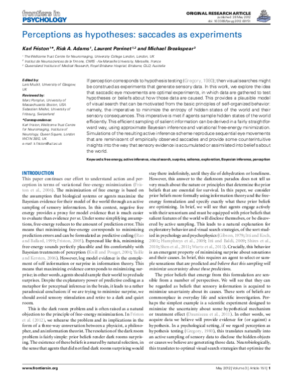 (PDF) Perceptions as hypotheses: saccades as experiments