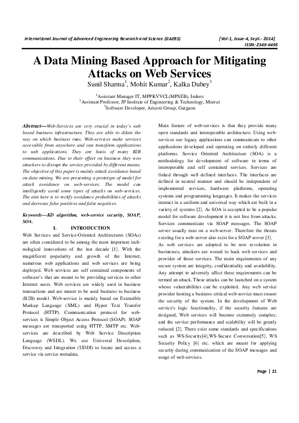 Pdf A Data Mining Based Approach For Mitigating Attacks On Web Services
