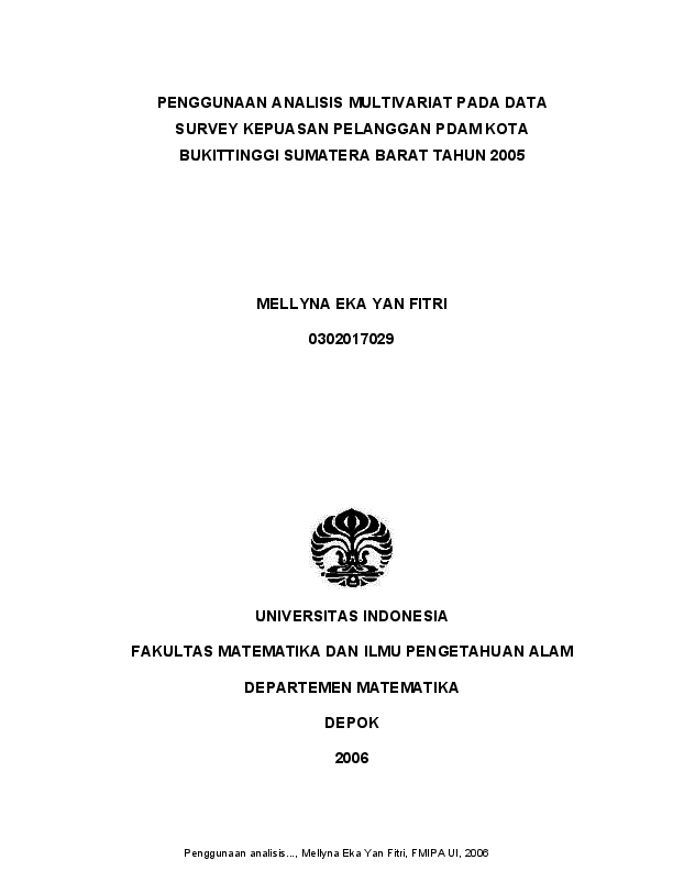 (PDF) PENGGUNAAN ANALISIS MULTIVARIAT PADA DATA SURVEY KEPUASAN PELANGGAN PDAM KOTA BUKITTINGGI ...