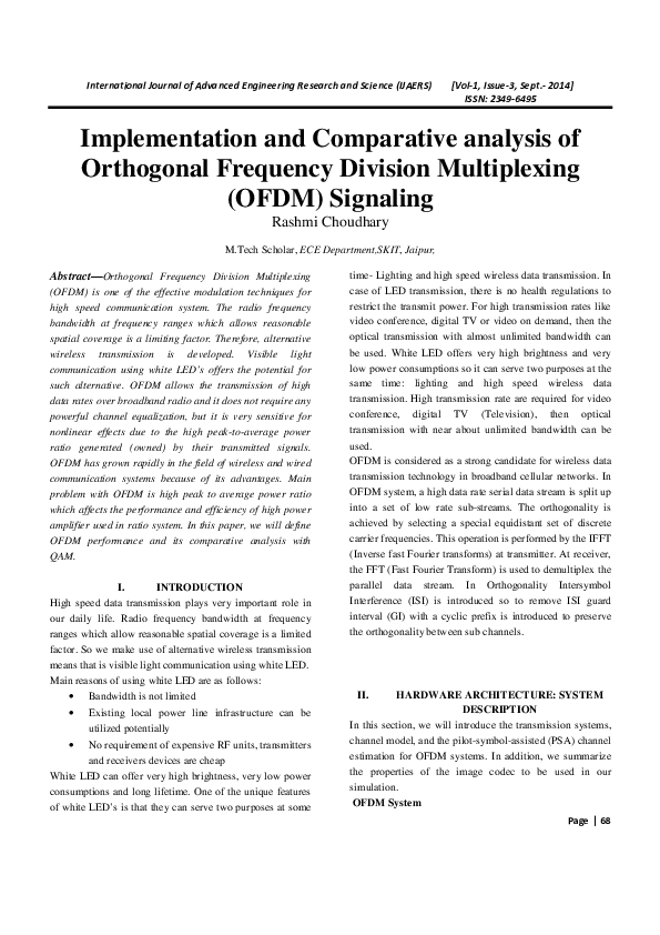 Pdf Implementation And Comparative Analysis Of Orthogonal Frequency Division Multiplexing