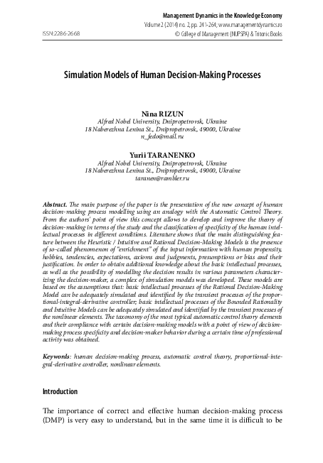 (PDF) Simulation Models of Human Decision-Making Processes