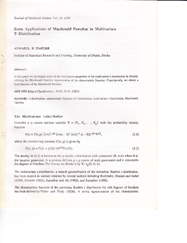Pdf Some Applications Of Macdonald Function In Multivariate T