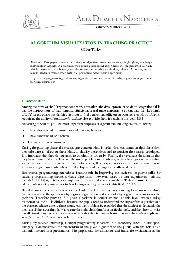 Pdf Algorithm Visualization In Teaching Practice 6499