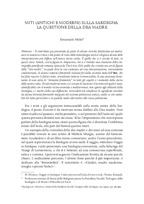 (PDF) Miti (antichi e moderni) sulla Sardegna: la questione della dea madre