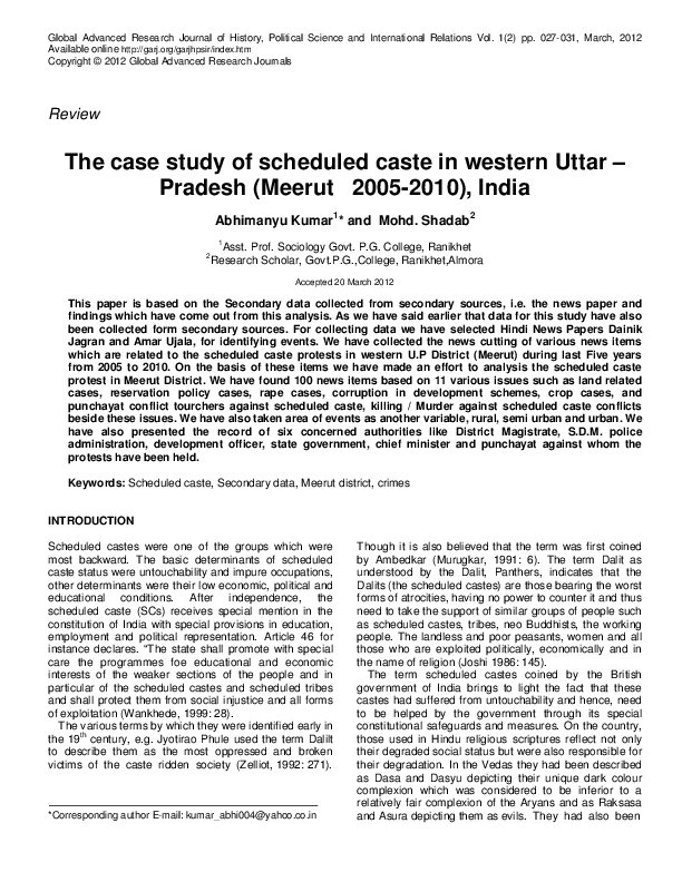 (PDF) The case study of scheduled caste in western Uttar – Pradesh ...