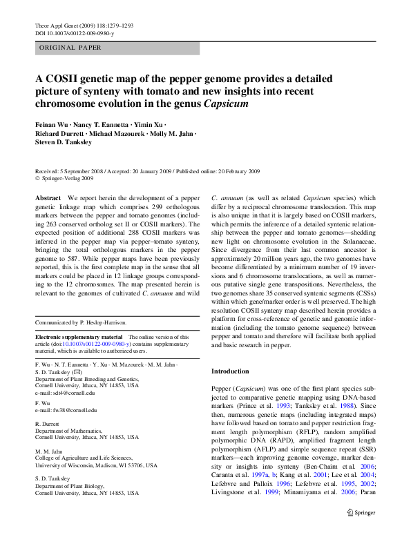 (PDF) A COSII genetic map of the pepper genome provides a detailed picture of synteny with ...