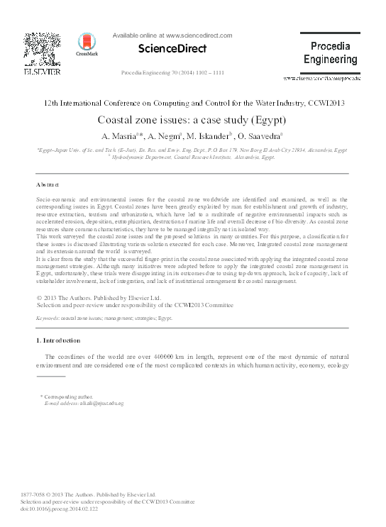 (PDF) Coastal zone issues: a case study (Egypt)