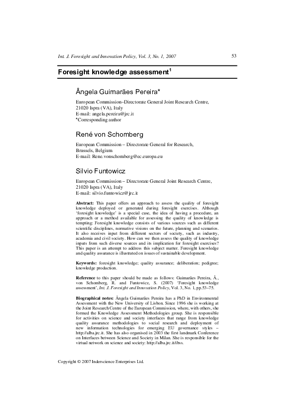 (PDF) Foresight knowledge assessment