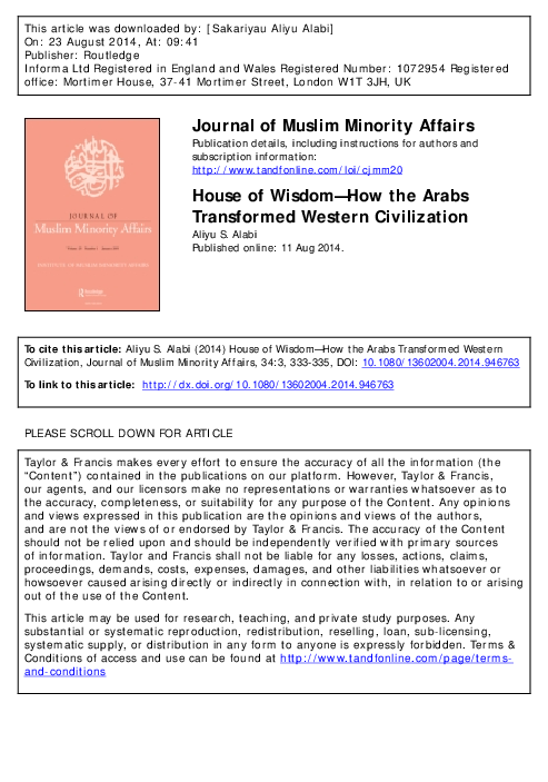 (PDF) Review of House of Wisdom by Jonathan Lyons