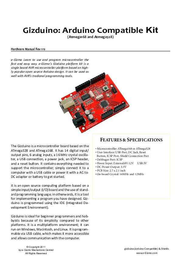 Pdf Gizduino Arduino Compatible Kit