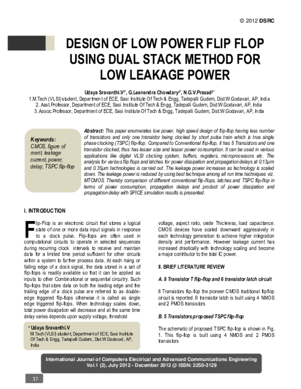 (PDF) DESIGN OF LOW POWER FLIP FLOP USING DUAL STACK METHOD FOR LOW ...