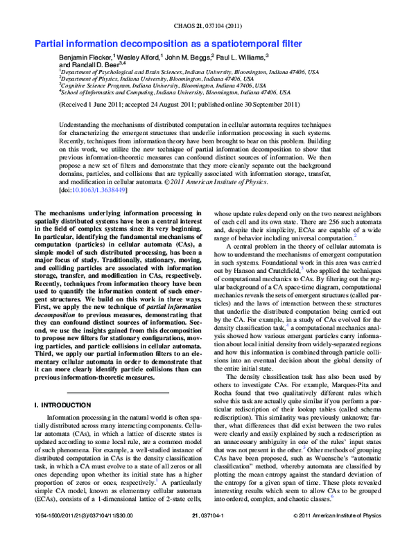(PDF) Partial Information Decomposition as a Spatiotemporal Filter