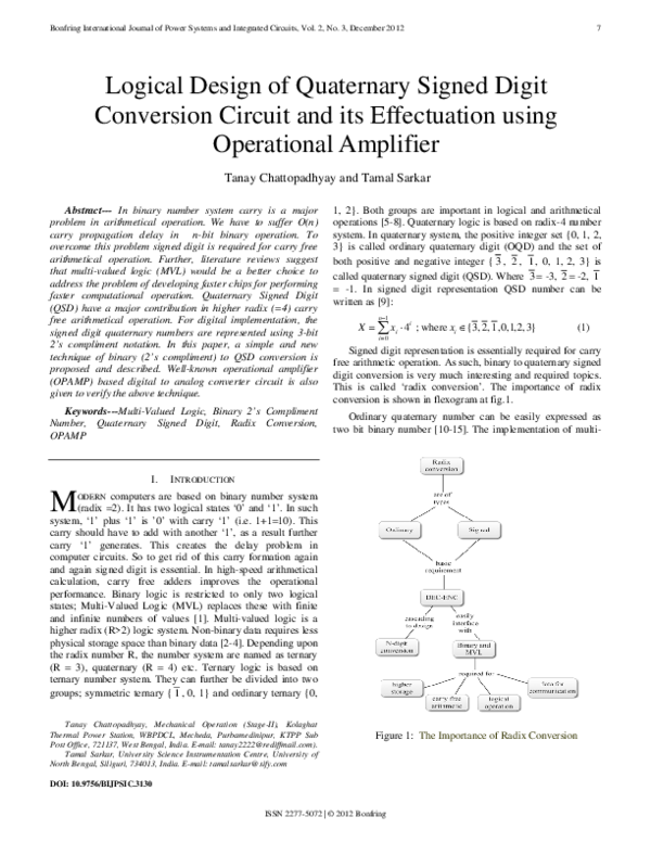 Pdf Logical Design Of Quaternary Signed Digit Conversion Circuit And