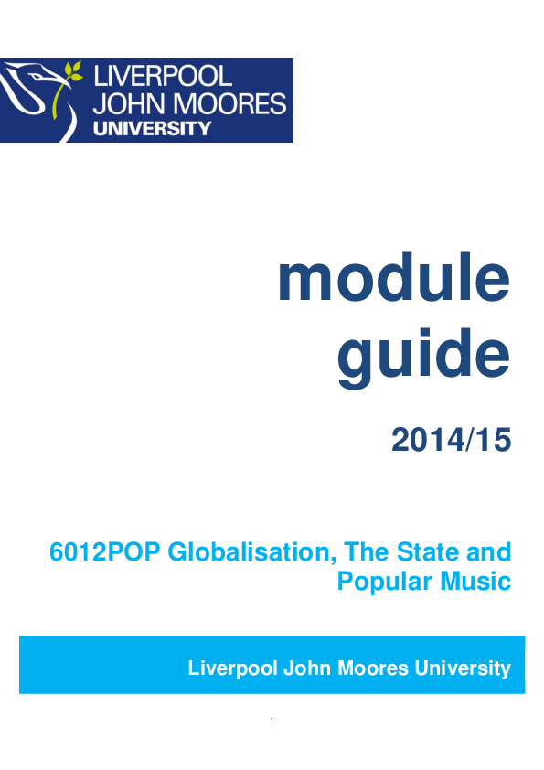 (PDF) Module Handbook "Globalisation, The State and Popular Music"