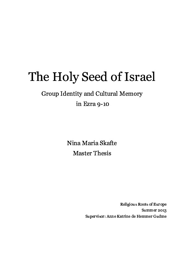 (PDF) The Holy Seed of Israel Group Identity and Cultural Memory in ...