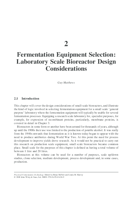 (PDF) 2 Fermentation Equipment Selection: Laboratory Scale Bioreactor Design Considerations ...