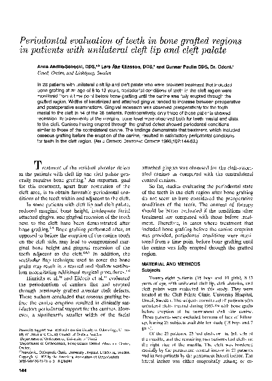 (PDF) Periodontal evaluation of teeth in bone grafted regions in patients with unilateral cleft ...
