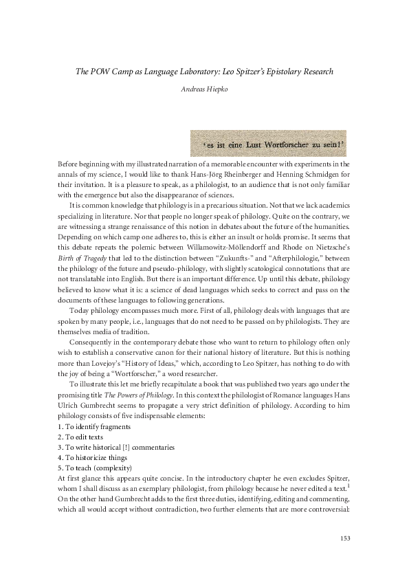 (PDF) The POW Camp as Language Laboratory: Leo Spitzer’s Epistolary ...