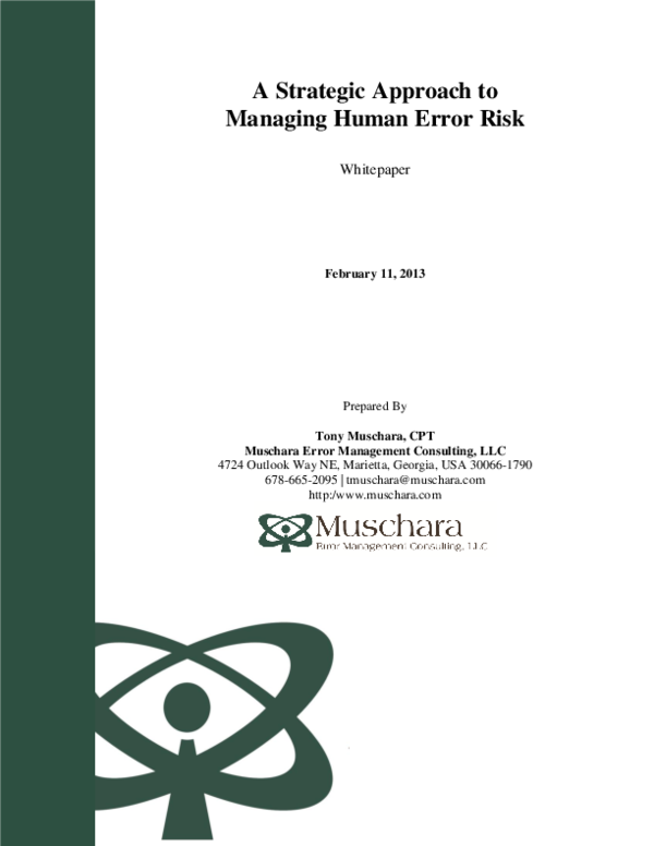 (PDF) A Strategic Approach to Managing Human Error Risk