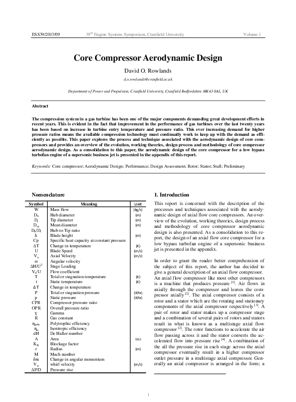 (PDF) Core Compressor Aerodynamic Design