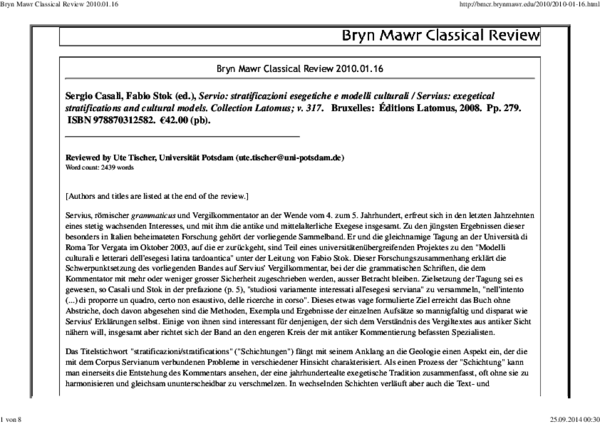 Rez. Sergio Casali, Fabio Stok (edd.): Servio: stratificazioni ...