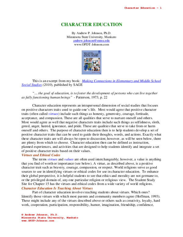 (PDF) A HOLISTIC APPROACH TO SOCIAL STUDIES EDUCATION: VALUES, VIRTUES ...