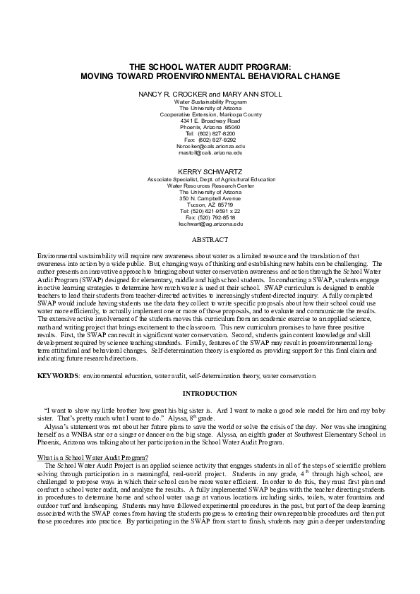 (PDF) THE SCHOOL WATER AUDIT PROGRAM: MOVING TOWARD PROENVIRONMENTAL ...