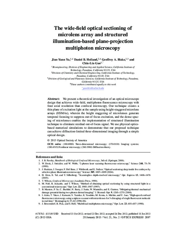 Pdf The Wide Field Optical Sectioning Of Microlens Array And Structured Illumination Based